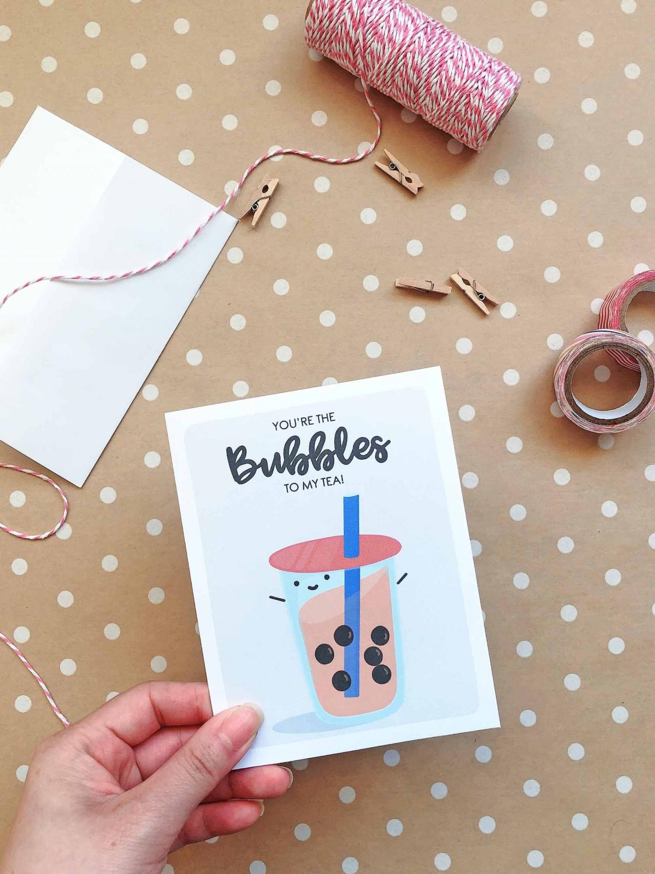 Bubble Tea Funny Food Pun Greeting Card, Valentine's Day Card For Food ...