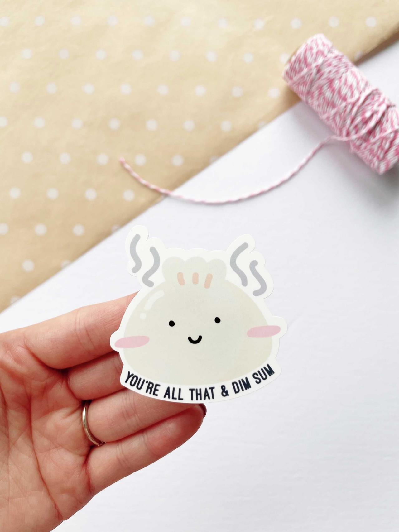 Dim Sum Funny Food Pun Waterproof Vinyl Stickers For Laptop, Notebook ...