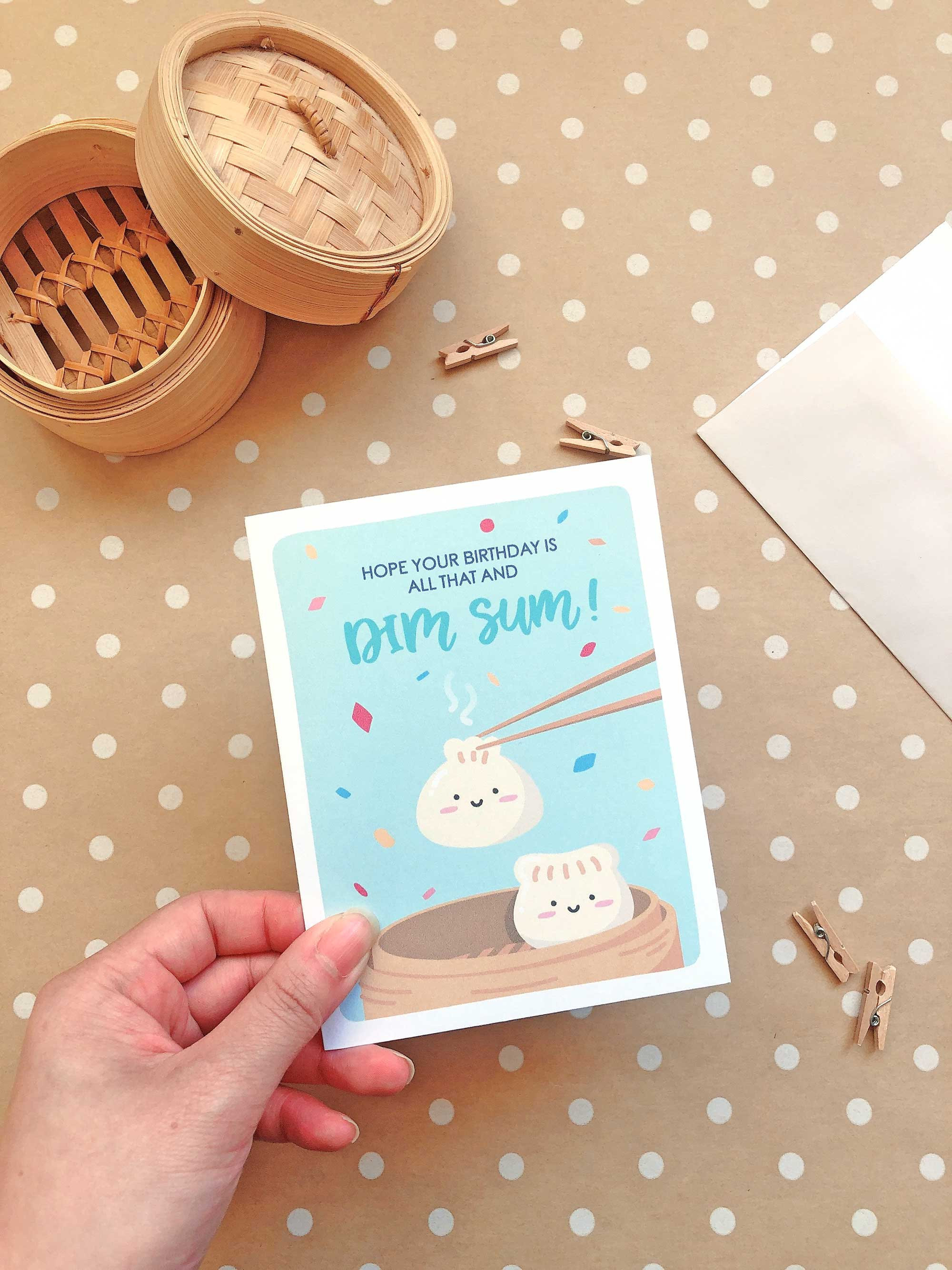 Dim Sum Funny Food Puns Birthday Celebration Greeting Card - Kawaii ...
